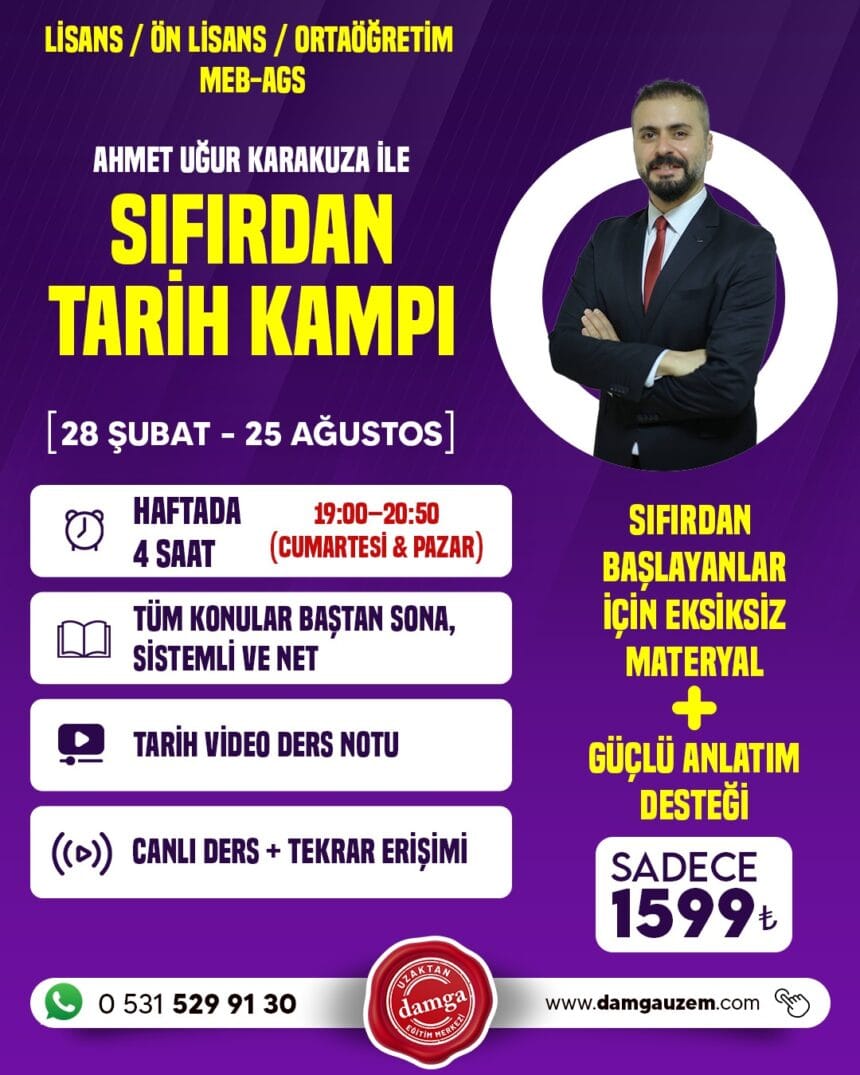 2026 AHMET UĞUR KARAKUZA İLE SIFIRDAN TARİH KAMPI (Kitaplı) – Damga Uzem